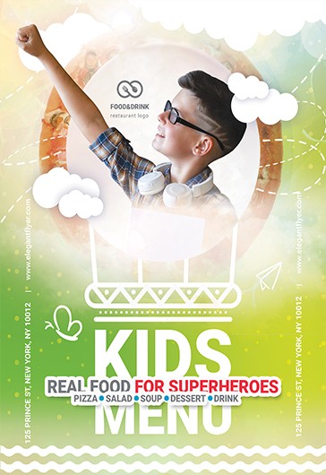 Green Creative Kids Menu Premium Flyer Template PSD | by Elegantflyer