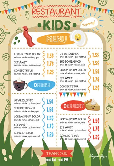 Pastel Creative Kids Menu Premium Restaurant menu Template PSD | by ...