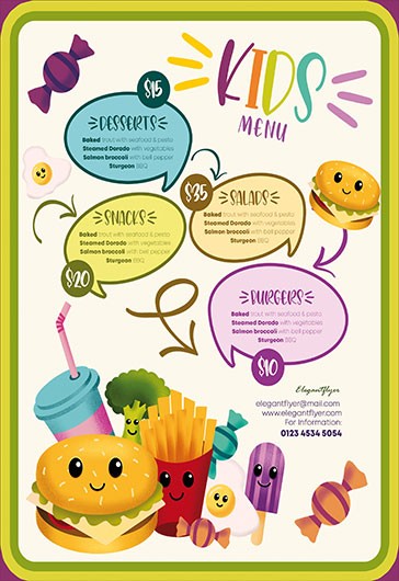 Multicolor Illustrated Kids Menu Premium Flyer Template PSD | by ...