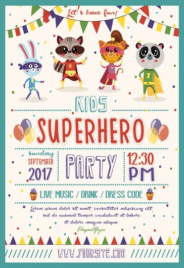 Kids Superhero Party - Flyer PSD Template - 10019567 | by ElegantFlyer