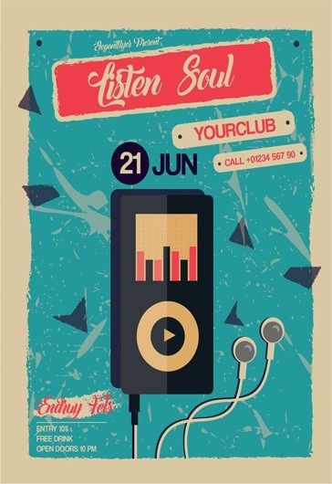 Blue Illustrated Listen Soul Premium Flyer Template PSD | by Elegantflyer