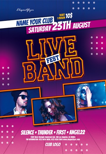 Pink Gradient Live Band Fest Premium Flyer Template PSD | by Elegantflyer