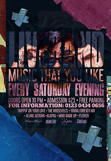 Multicolor Grunge Live Band Premium Flyer Template PSD | by Elegantflyer