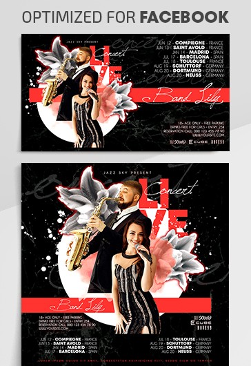 Black Artistic Live Concert Facebook Premium Social Media Template PSD