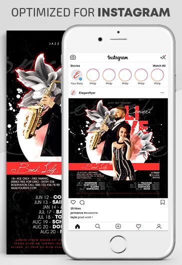 Black Artistic Live Concert Instagram Premium Social Media Template PSD