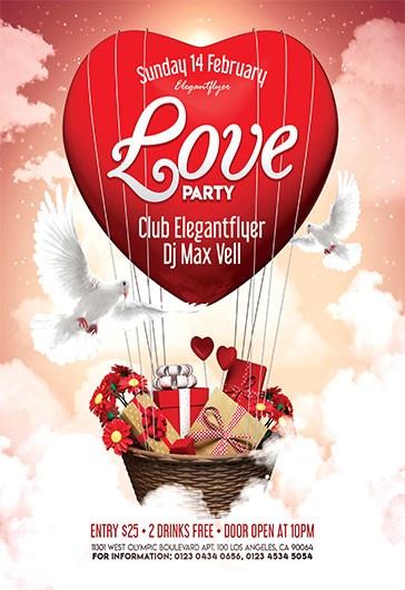 Red Simple Love Party Premium Flyer Template PSD | by Elegantflyer