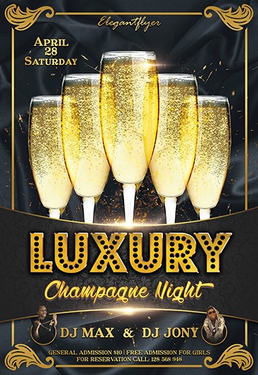 Black and Gold Luxury Luxury Champagne Night Premium Flyer Template PSD