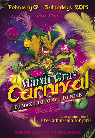 Purple Artistic Mardi Gras Carnival Premium Flyer Template PSD | by ...