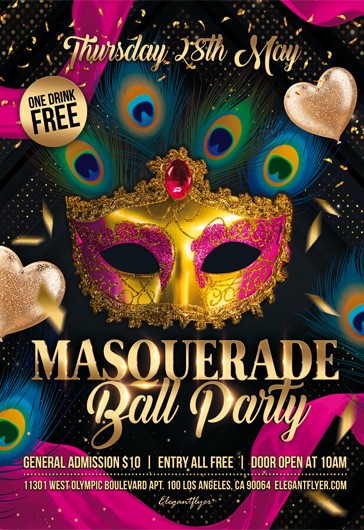 Black and Gold Artistic Masquerade Ball Party Premium Flyer Template PSD