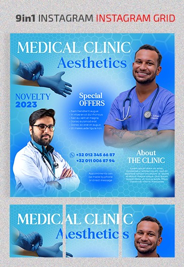 Blue Professional Medical Clinic Grid Premium Social Media Template PSD