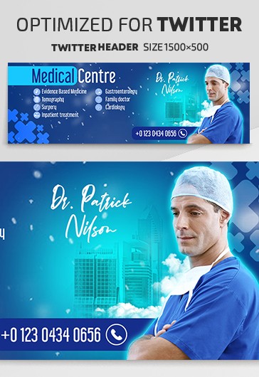 Blue Professional Medical Twitter Premium Social Media Template PSD ...