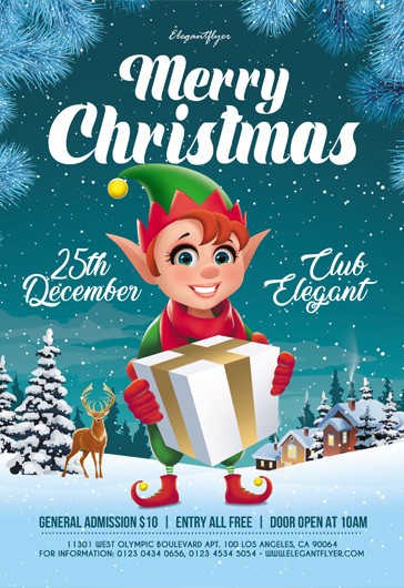 Blue Illustrated Merry Christmas Elf Premium Flyer Template PSD | by ...