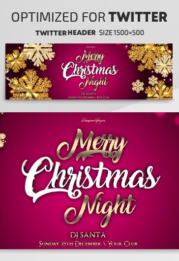 Gold Luxury Merry Christmas Night Twitter Premium Social Media Template PSD