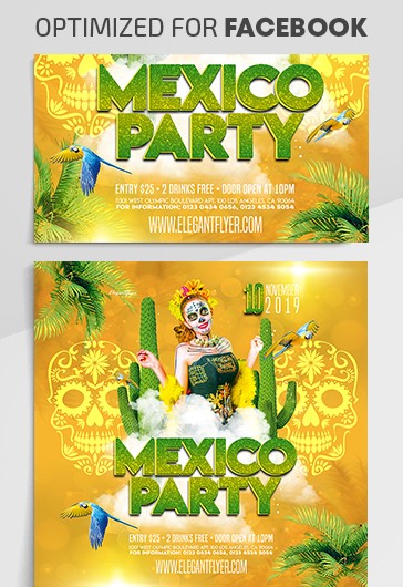 Yellow Exclusive Mexico Party Facebook Premium Social Media Template PSD