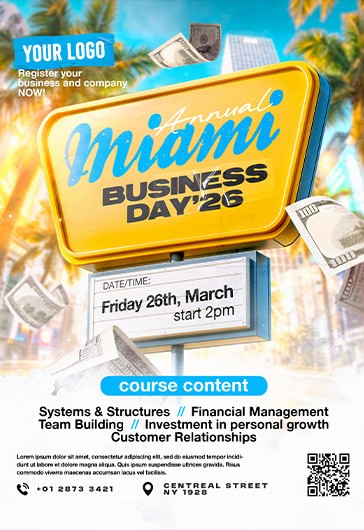 Yellow Bright Miami Business Event Free Flyer Template PSD | by ...