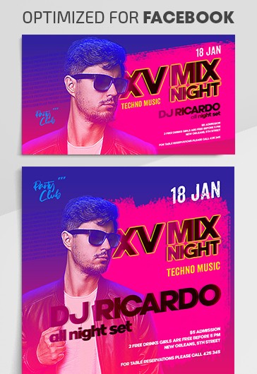 Blue Modern Mix Night Party Facebook Premium Social Media Template PSD