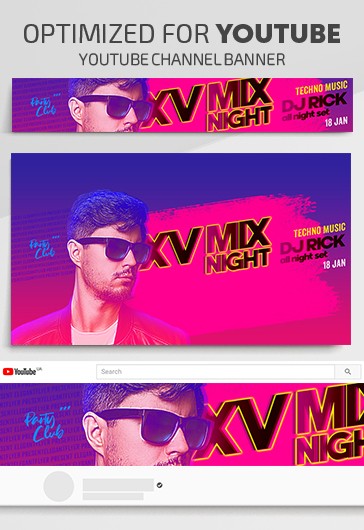 Blue Modern Mix Night Party Youtube Premium Social Media Template PSD ...