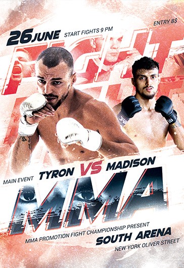 White Professional MMA Fight Premium Flyer Template PSD | by Elegantflyer