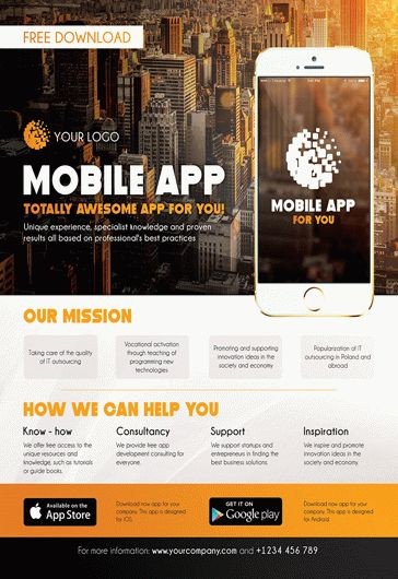 White Professional Mobile App Promotion Premium Flyer Template PSD | by ...