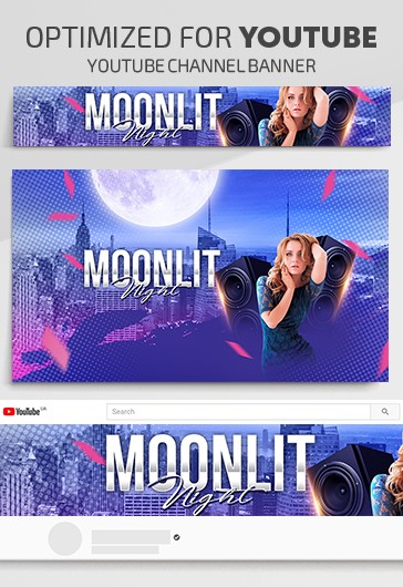 Purple Simple Moonlit Night Youtube Premium Social Media Template PSD ...