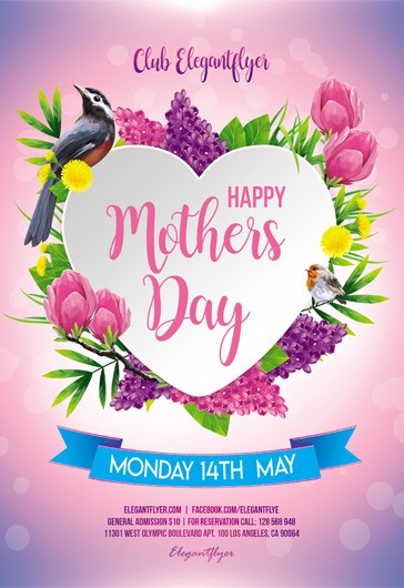 Pink Floral & Plants Mother Day Premium Flyer Template PSD | by ...