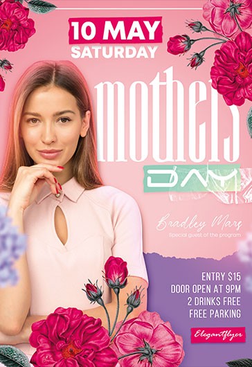 Pink Floral & Plants Mothers Day Premium Flyer Template PSD | by ...