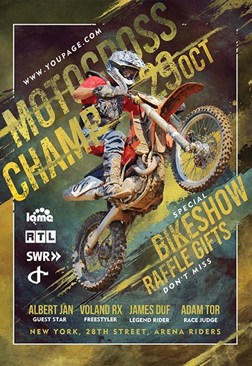 Yellow Exclusive Motocross Champ Premium Flyer Template PSD | by ...