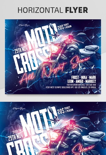 Blue Glow Motocross Show Free Flyer Template PSD | by Elegantflyer