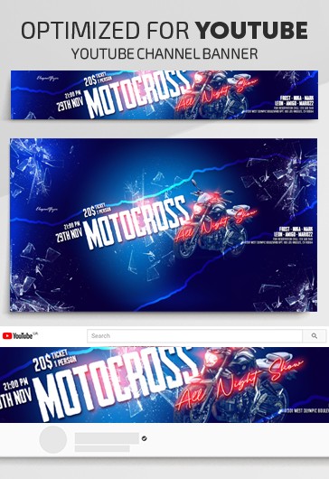 Motocross Show - Free Youtube Channel banner PSD Template - 10031579 ...