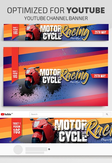 Yellow Creative Motorcycle Racing Youtube Premium Social Media Template PSD