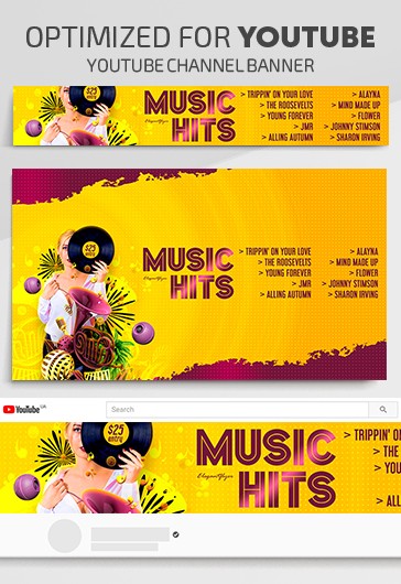 Yellow Creative Music Hits Youtube Premium Social Media Template PSD ...