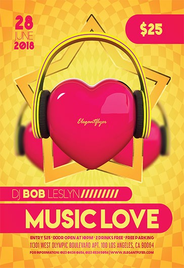 Yellow Exclusive Music Love Premium Flyer Template PSD | by Elegantflyer