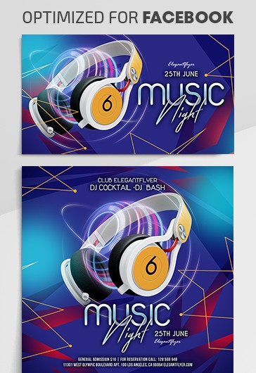 Blue Modern Music Night Free Social Media Template PSD | by Elegantflyer