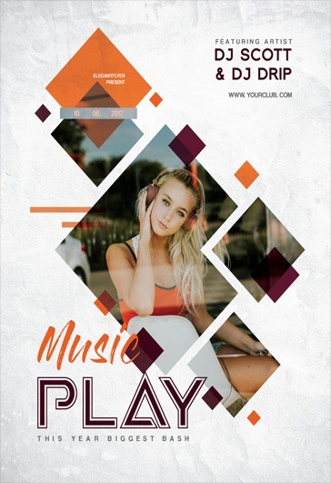 White Simple Music Play Premium Flyer Template PSD | by Elegantflyer