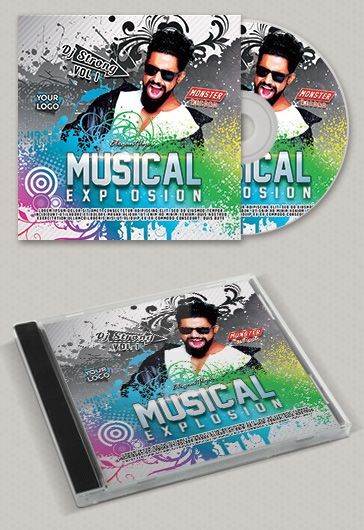 Yellow Colorful Musical Explosion Premium CD Album Cover Template PSD