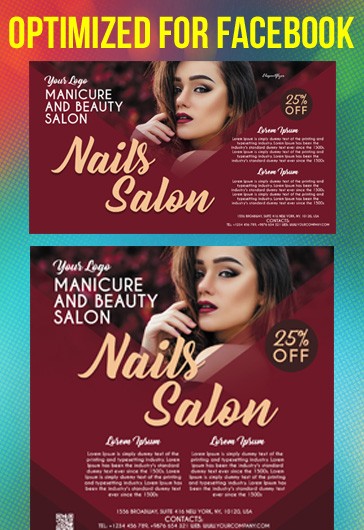 Red Simple Nails Salon Free Social Media Template PSD | by Elegantflyer