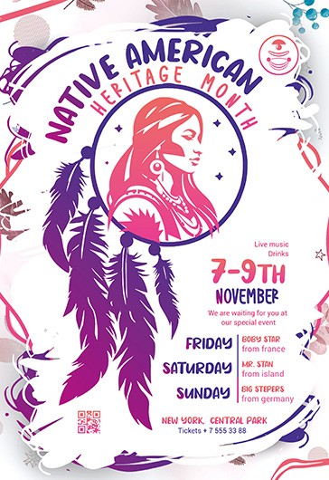 White Artistic Native American Heritage Month Free Flyer Template PSD ...