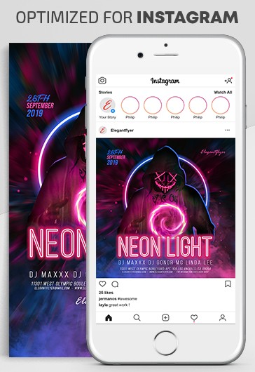 Purple Neon Neon Light Instagram Premium Social Media Template PSD | by ...