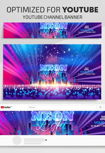 Blue Creative Neon Light Youtube Premium Social Media Template PSD | by ...