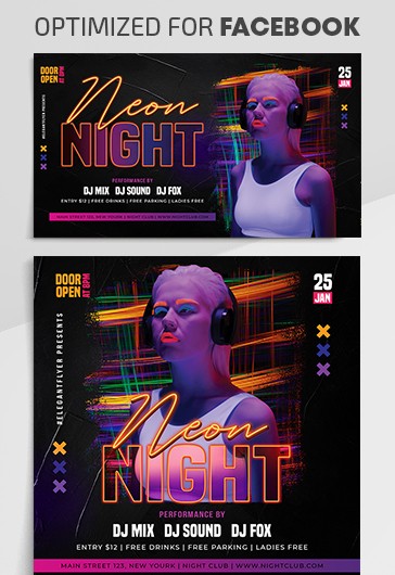 Neon Night - Facebook Cover Template in PSD + Post + Event cover ...