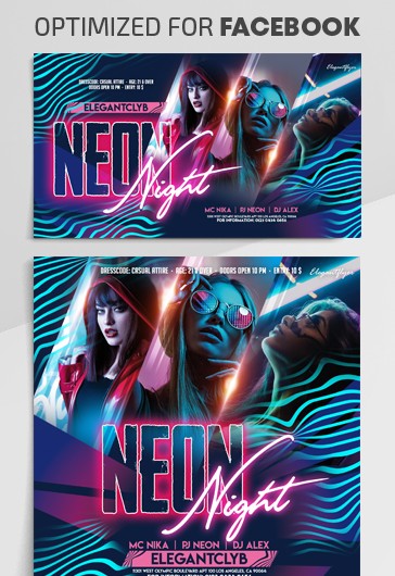 Neon Night - Free Facebook Cover Template in PSD + Post + Event cover ...
