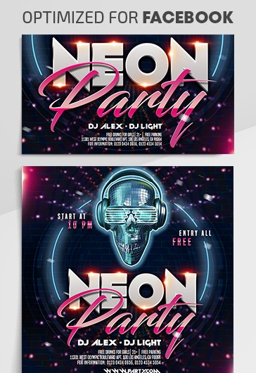 Black Neon Neon Party Facebook Premium Social Media Template PSD | by ...