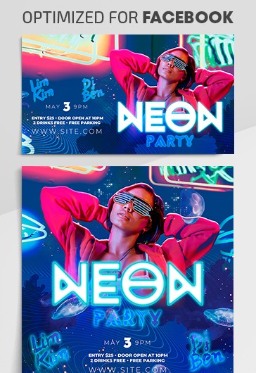 Blue Modern Neon Party Facebook Premium Social Media Template PSD | by ...