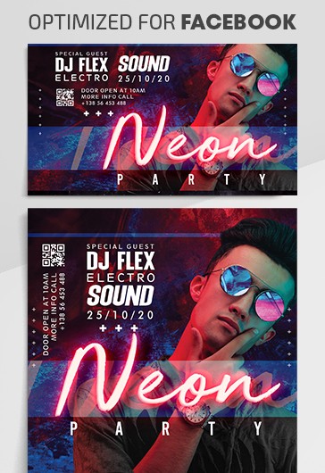 Neon Party - Free Facebook Cover Template in PSD + Post + Event cover ...