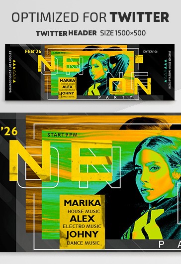 Neon Party - Free Twitter Header PSD Template - 10029349 | by ElegantFlyer