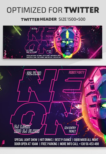 Plantilla de redes sociales PSD Morado moderno Fiesta de Robots Neón ...