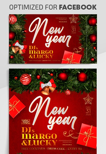 Red Simple New Year Premium Social Media Template PSD | by Elegantflyer