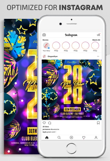 Purple Glow Illustrated New Year 2020 Instagram Premium Social Media ...