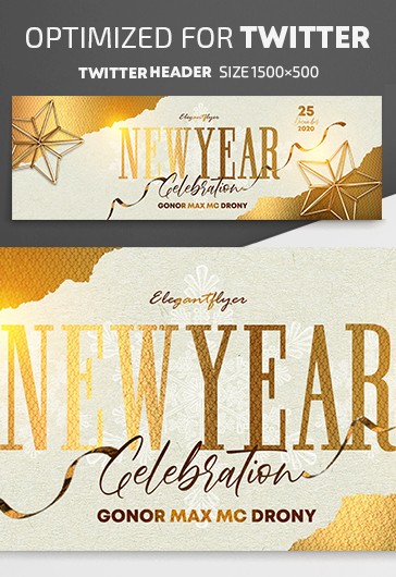 Gold Luxury New Year Celebration Twitter Premium Social Media Template PSD