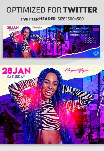 Purple Glow Night Club Twitter Premium Social Media Template PSD | by ...
